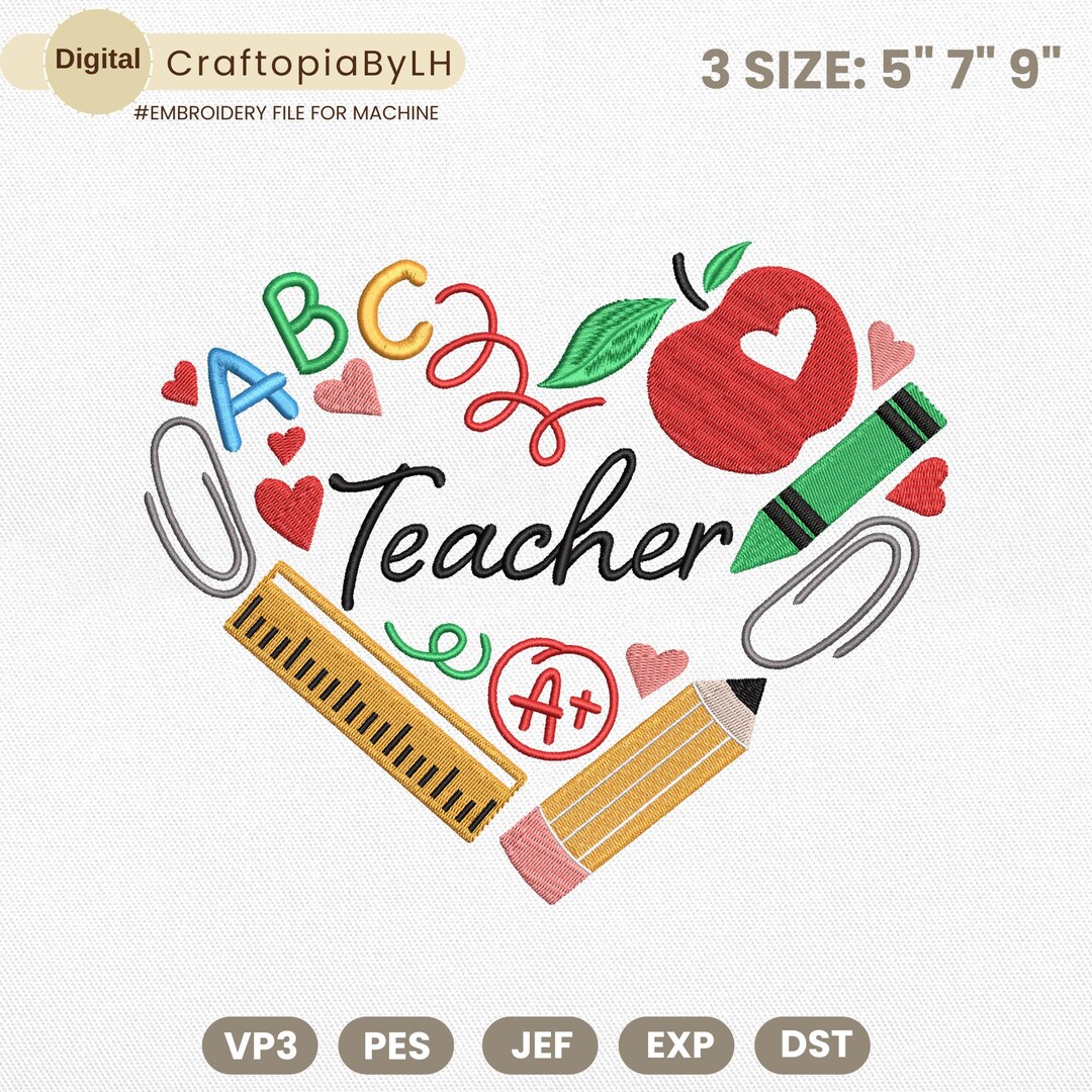 Teacher Name Heart Frame Embroidery Design, Back to School Frame File ...