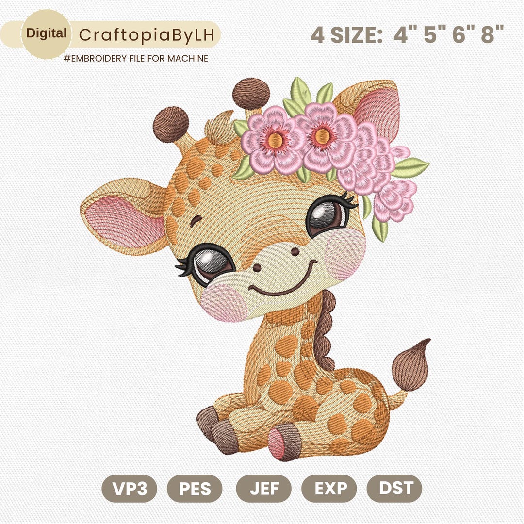 Giraffe Embroidery Design, Cute Baby Giraffe Embroidery Machine File ...