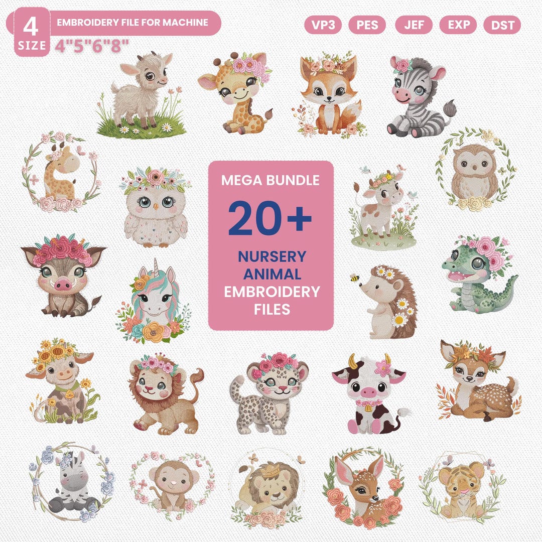 Nursery Animal Embroidery Bundle, 20+ Designs, Baby Animals Embroidery ...
