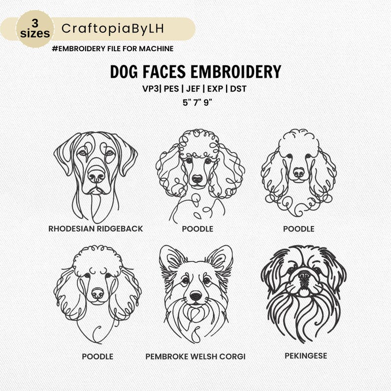 Bundle 30 Embroidery Designs 3 Sizes, Minimalist Dog Line Art, Dog ...