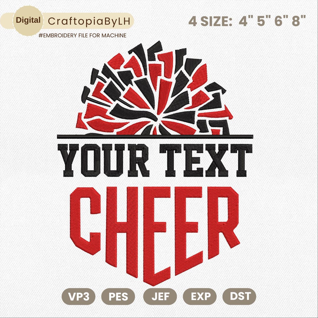 Split Cheerleader Embroidery Design, Pom Pom Megaphone Name Frame ...