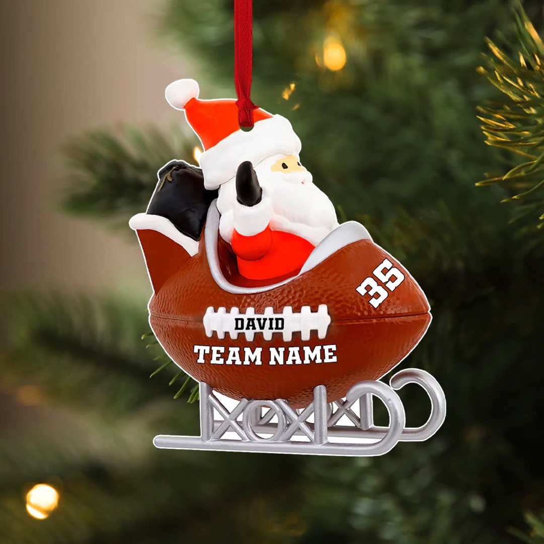 Santa Riding Football Ball Sleigh, Custom Shape Ornament Gift for Team ...
