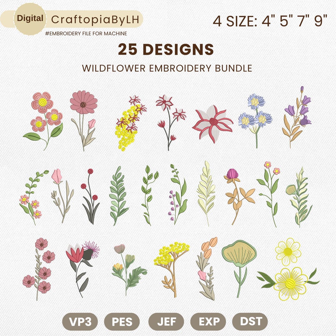 Floral Machine Embroidery Design Bundle, Mini Flower Designs ...