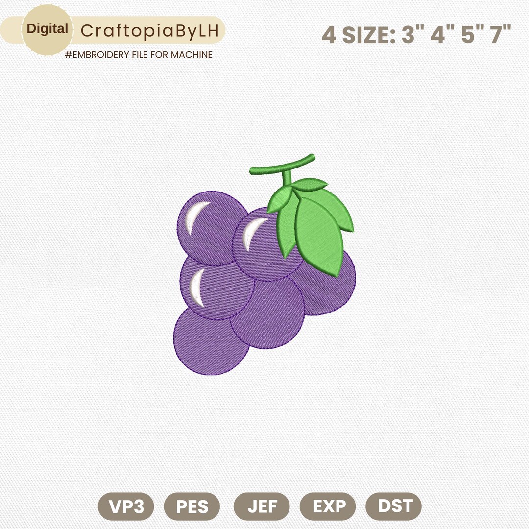 Purple Grapes Embroidery Design, Mini Fruits Machine Embroidery Design ...