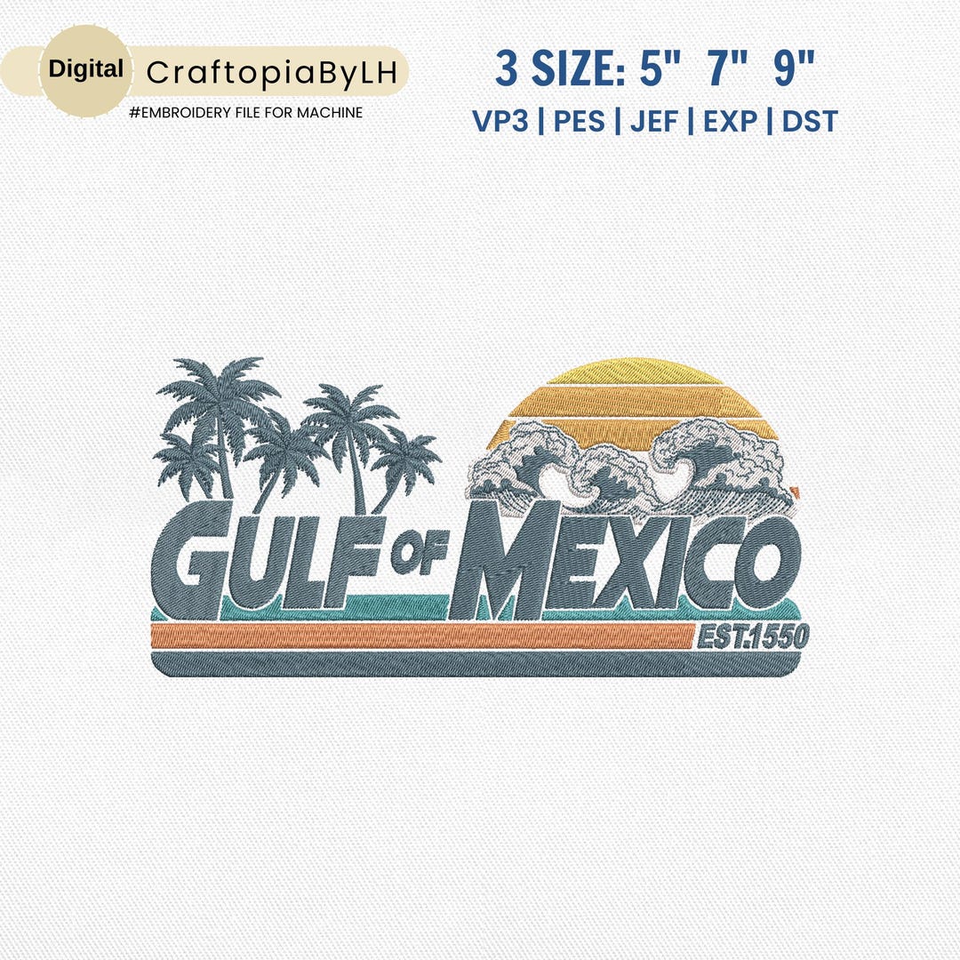 Vintage Gulf of Mexico Embroidery Design, Golfo De Mexico Machine ...