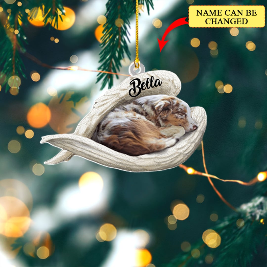 Australian Shepherd Sleeping Angel Wing Flat 2D, Memorial Dog Pet Lover ...