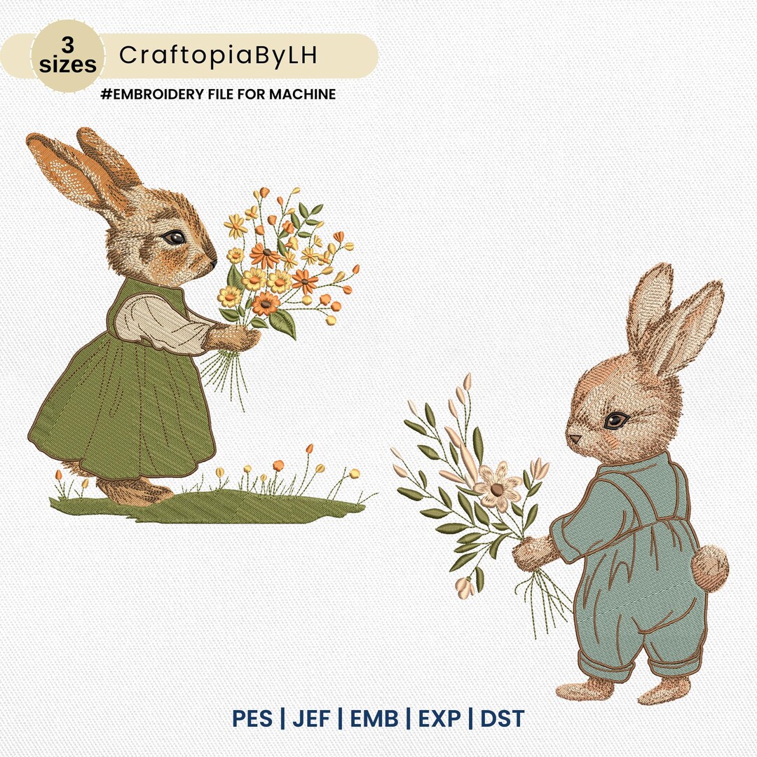 EMBROIDERY Easter Flower Bunny Couple Designs, Bundle Bunny Couple With ...