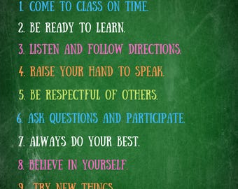 Classroom Rules Poster for Kids Printable Cute Positive Kindergarten ...