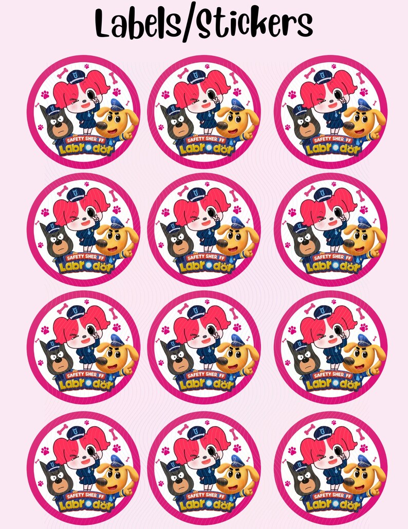 Sheriff Labrador Pink Stickers, Girl Safety Sheriff Labrador Birthday ...
