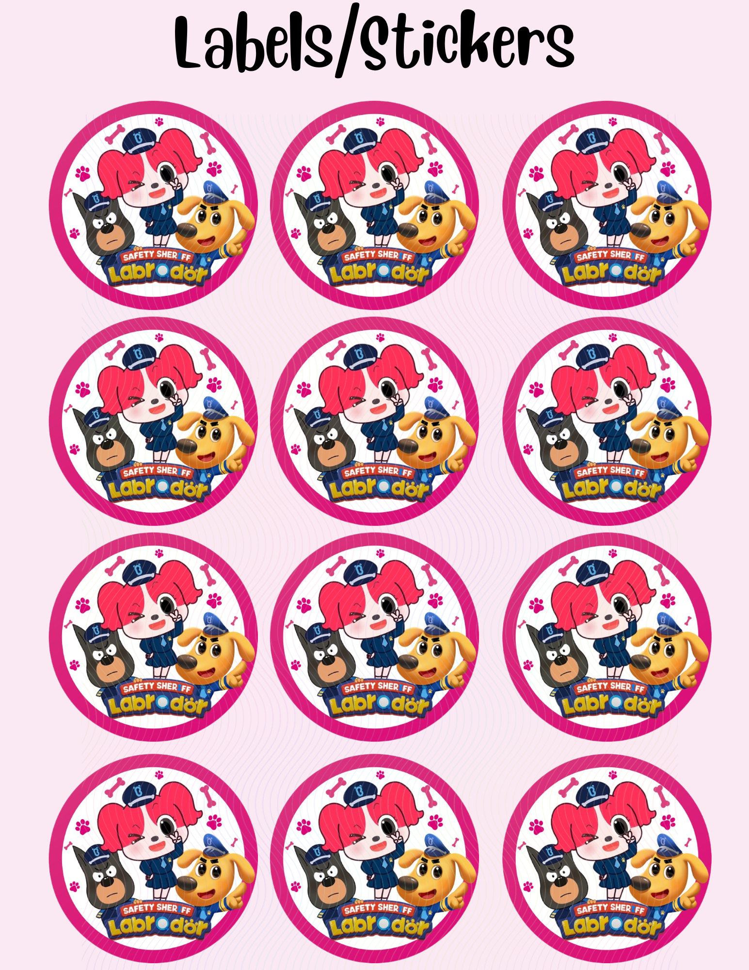 Sheriff Labrador Pink Stickers, Girl Safety Sheriff Labrador Birthday ...