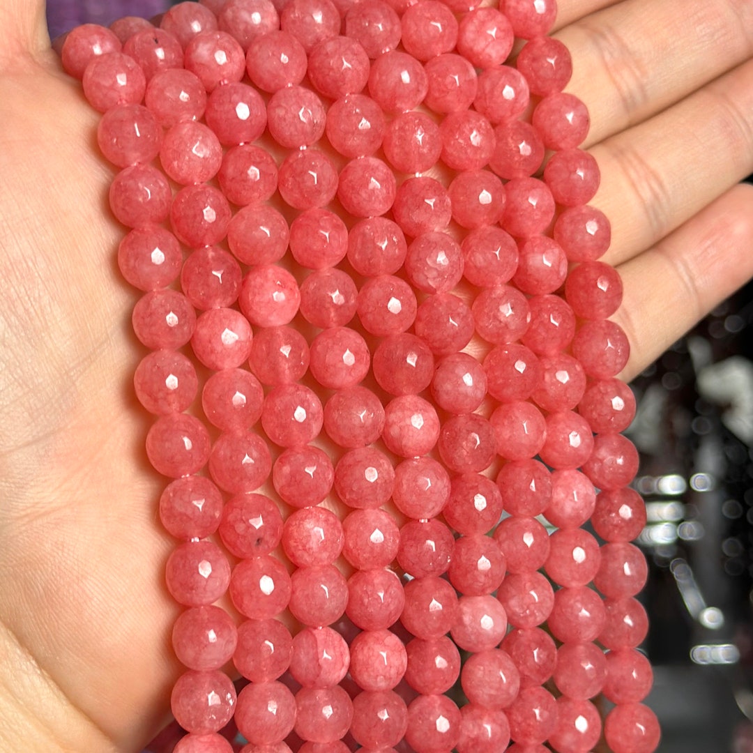 8mm Watermelon Pink Jade quartz Round Beads, Faceted, 15 Full Strand ...