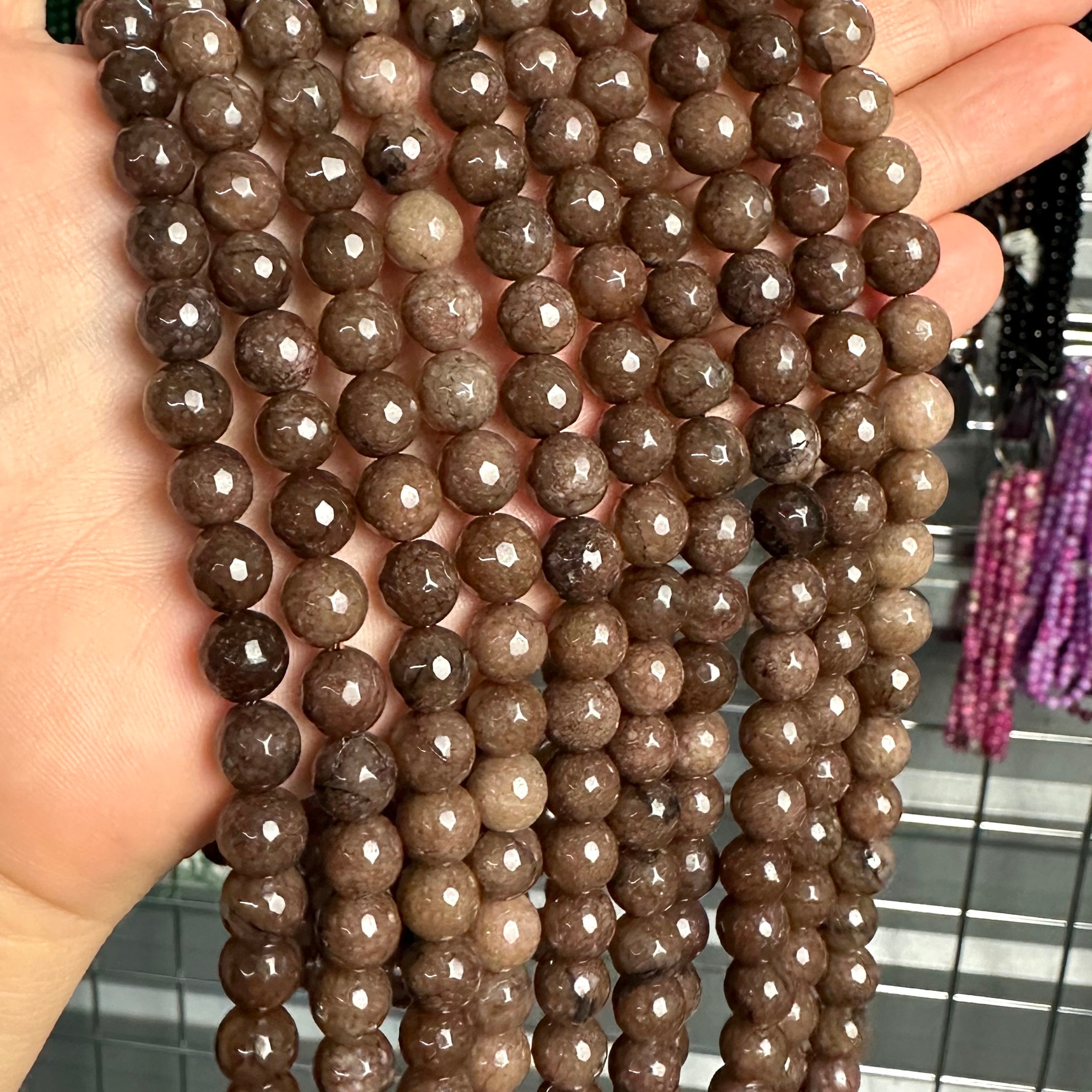 8mm Coconut Brown Jade quartz Round Beads, Faceted, 15 Full Strand ...