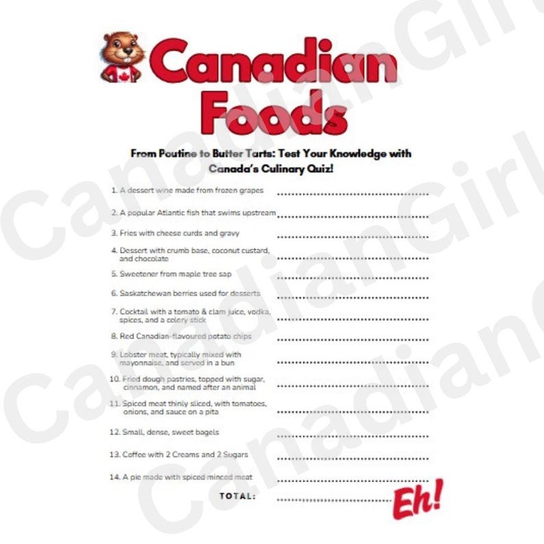 Canadian Trivia Party Game - Canadian Foods - Etsy