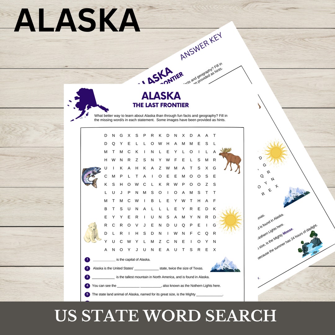 Alaska Sate Word Search | Kids Word Search | Printable Puzzles - Etsy ...