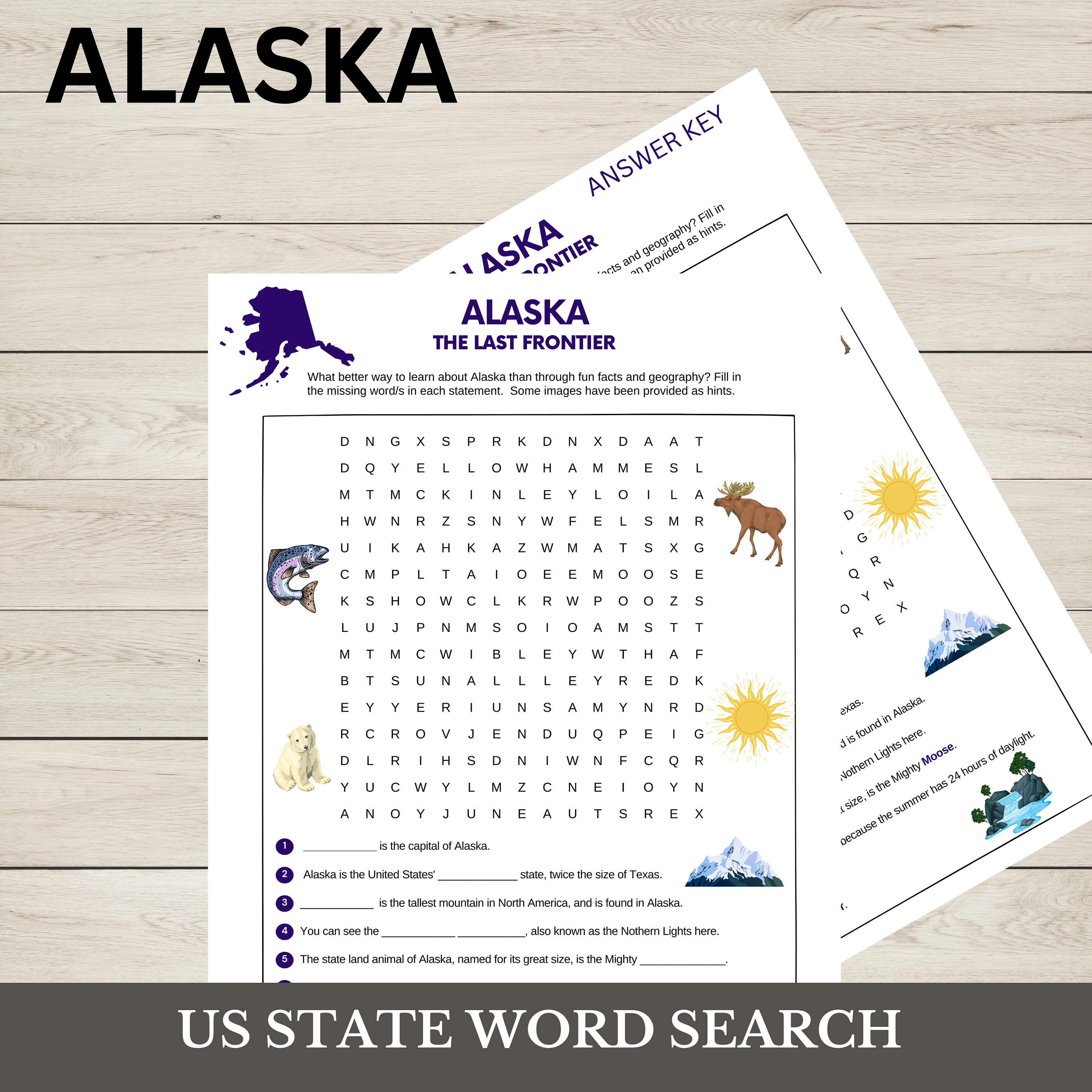 Alaska Sate Word Search | Kids Word Search | Printable Puzzles - Etsy ...