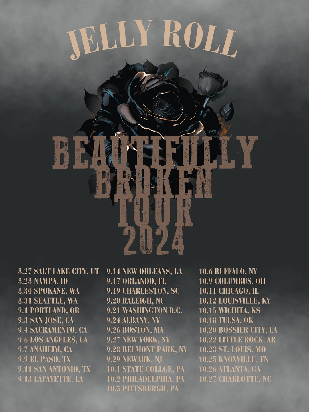 Jelly Roll Tour Poster, Jelly Roll Beautifully Broken Poster, Jelly ...