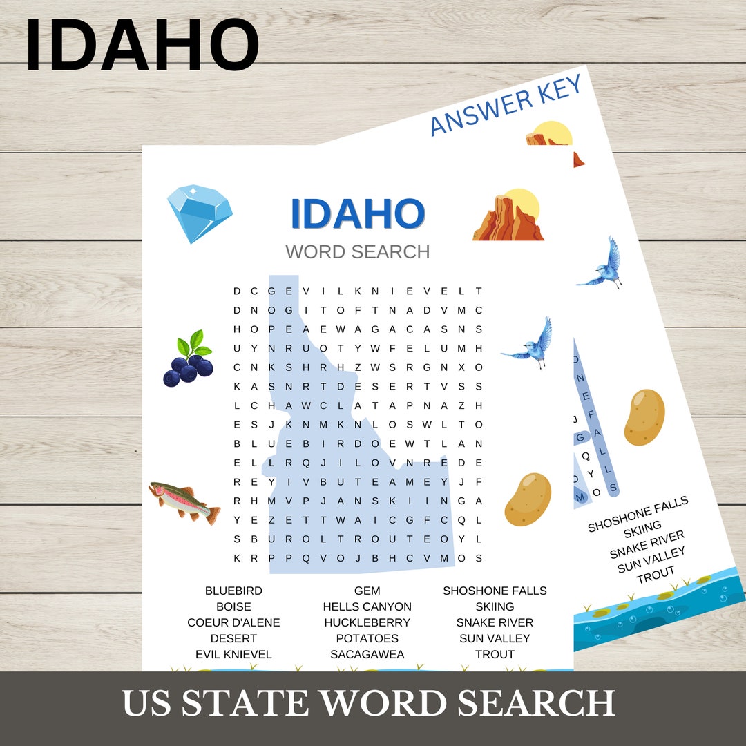 Fun Idaho State Word Search Kids | Kids Puzzles | Kids Travel Activity ...