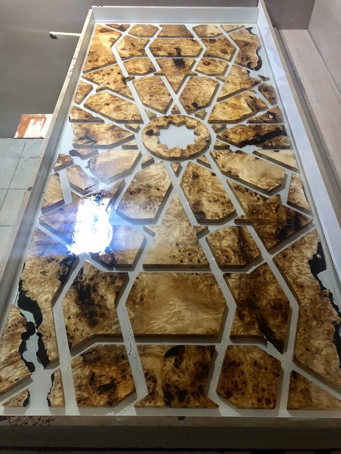 Epoxy Patterned Dining Table, Home Living Kitchen Resin Table, Sun ...