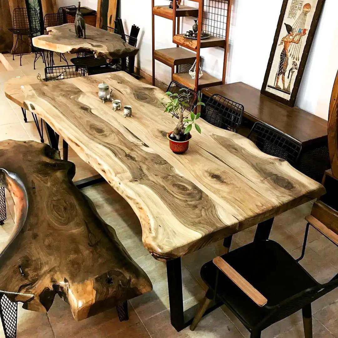 Walnut Wooden Kitchen Dining Table, Handmade Natural Modern Solid Wood ...