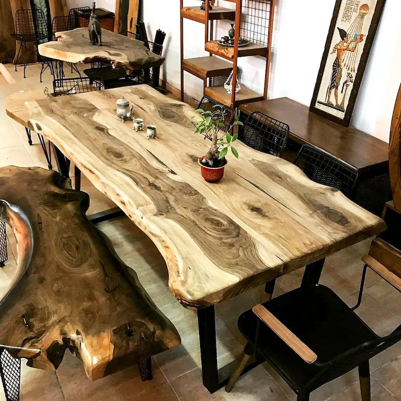 Walnut Wooden Kitchen Dining Table, Handmade Natural Modern Solid Wood ...