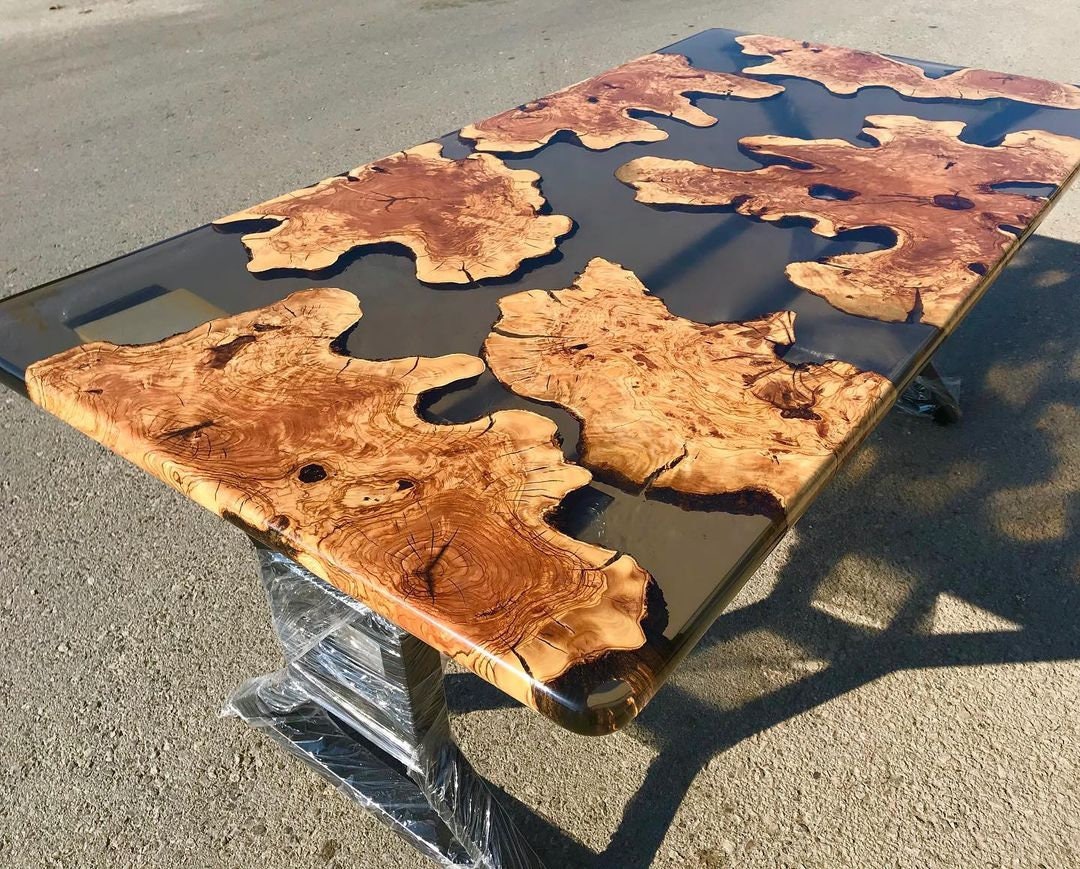 Living Room Table Smoke Epoxy Dining Table Olive Wood Table - Etsy