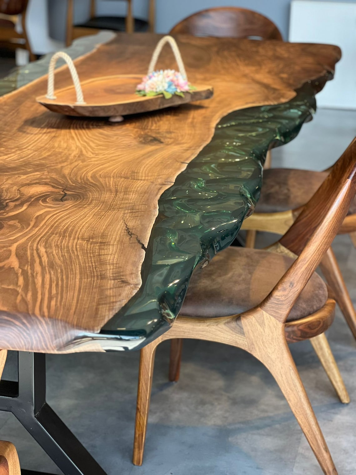 Live Edge Walnut Wood Epoxy Resin Dining Table, Handmade Epoxy Live ...