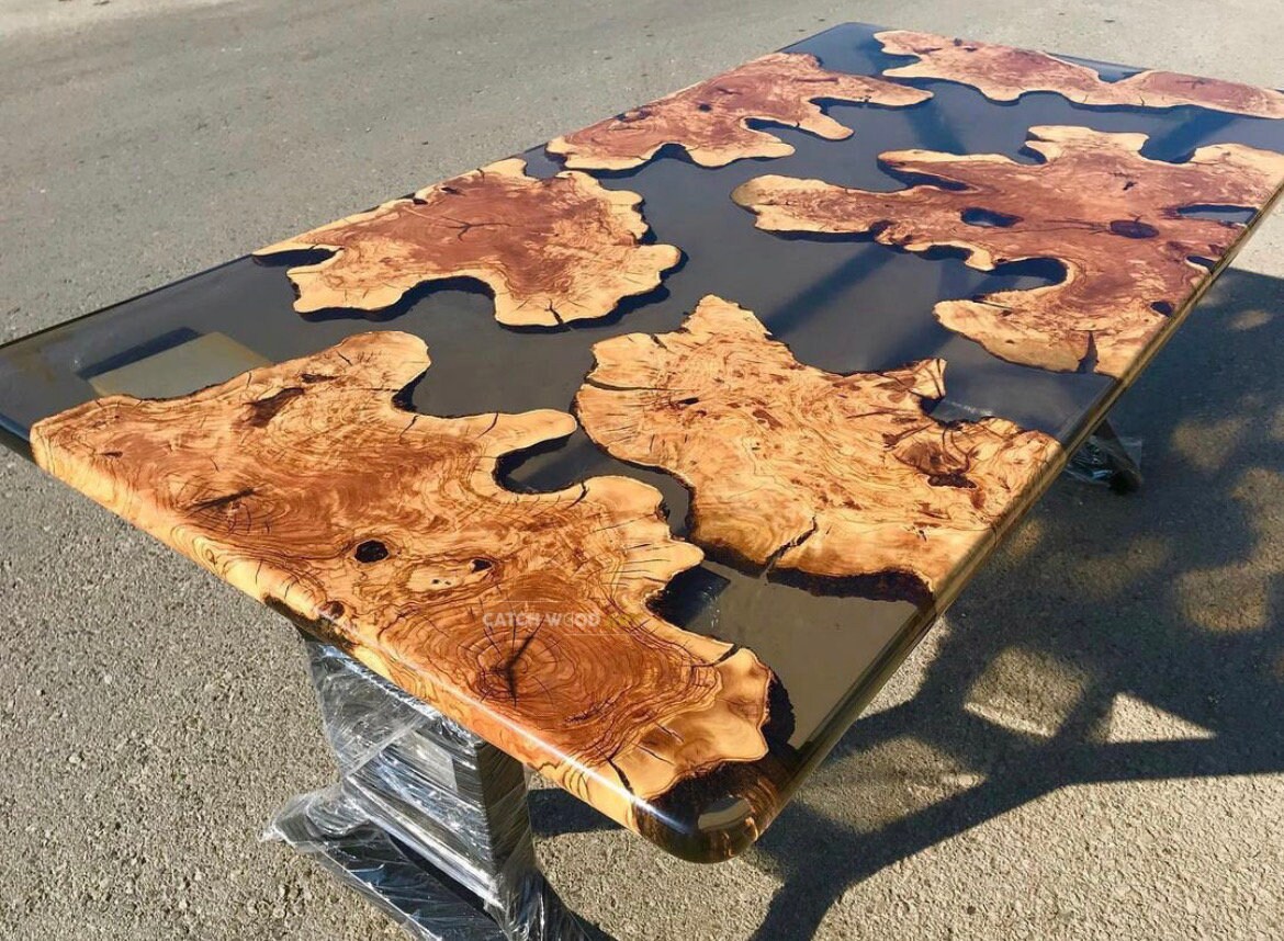 Living Room Table Smoke Epoxy Dining Table Olive Wood Table - Etsy