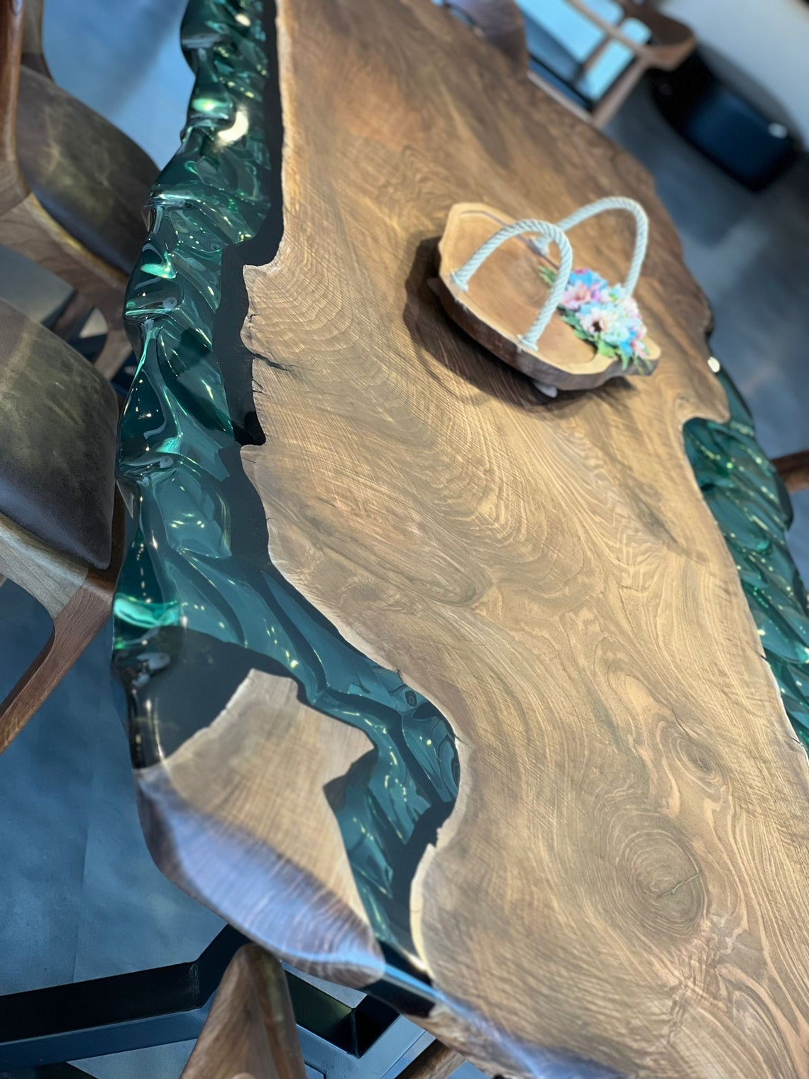 Custom Vivid Epoxy Edge Dining Table Beam Refracted Epoxy and - Etsy
