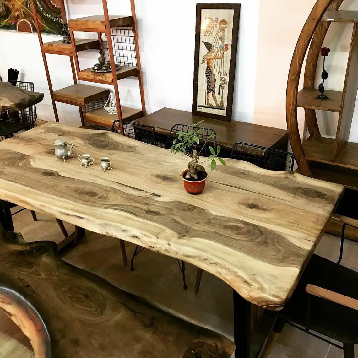 Walnut Wooden Kitchen Dining Table, Handmade Natural Modern Solid Wood ...