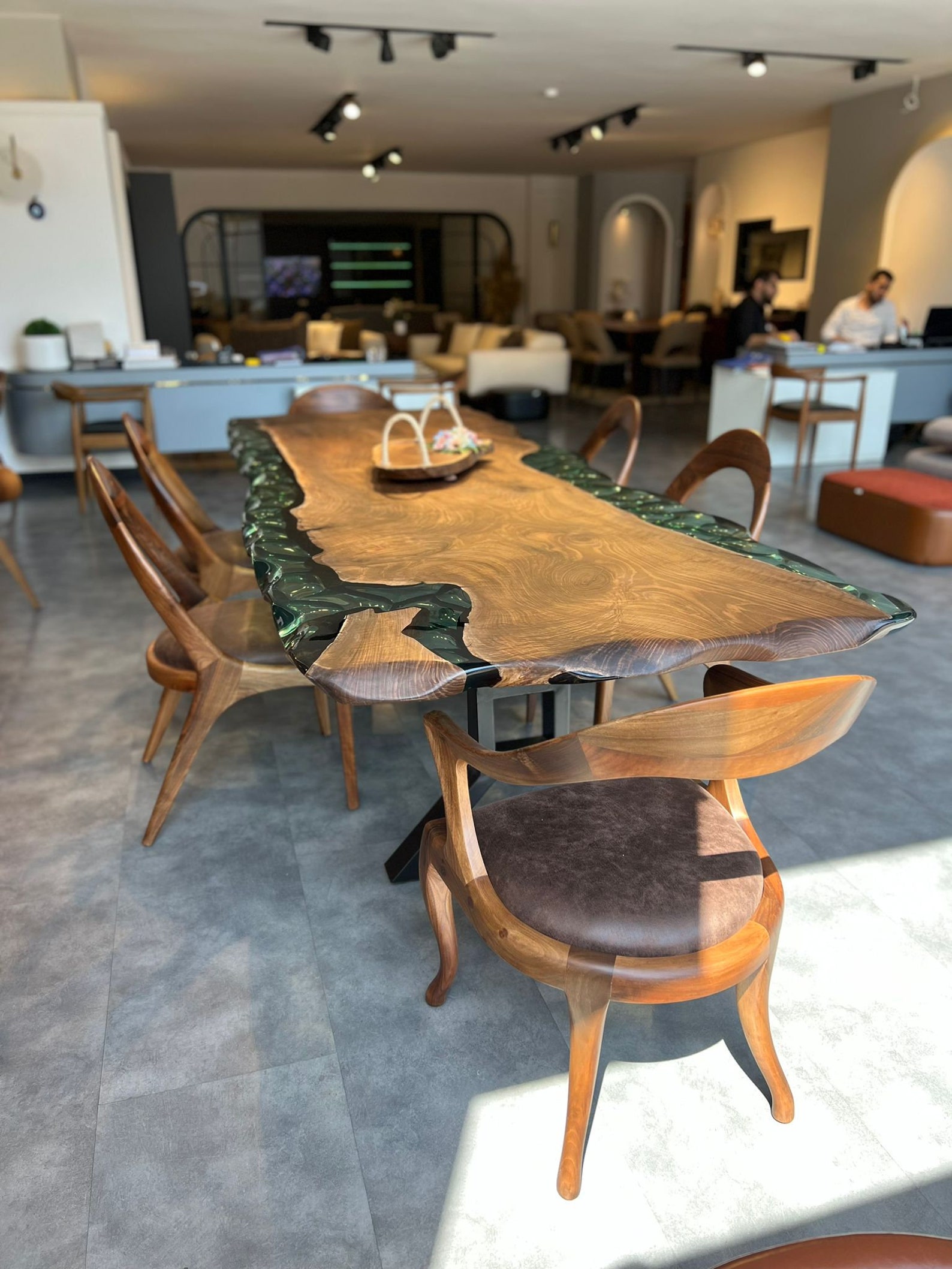 Custom Vivid Epoxy Edge Dining Table, Beam Refracted Epoxy and Natural ...