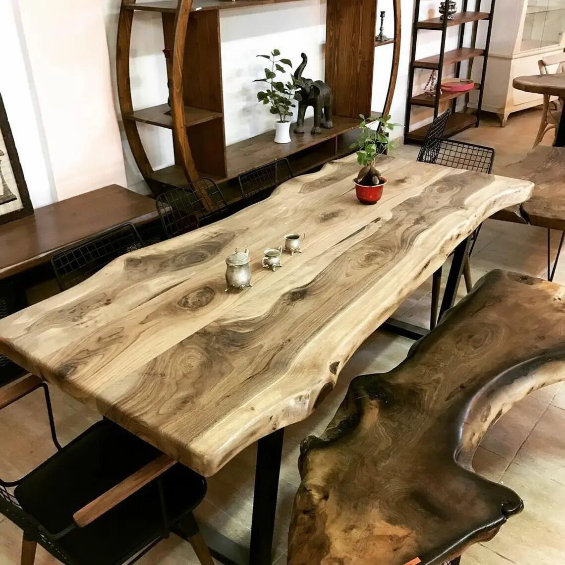 Walnut Wooden Kitchen Dining Table, Handmade Natural Modern Solid Wood ...