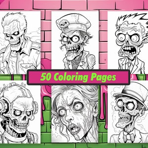 Zombie Coloring Book Vol 1, 50 Printable Pages, Instant Download, 8 ...