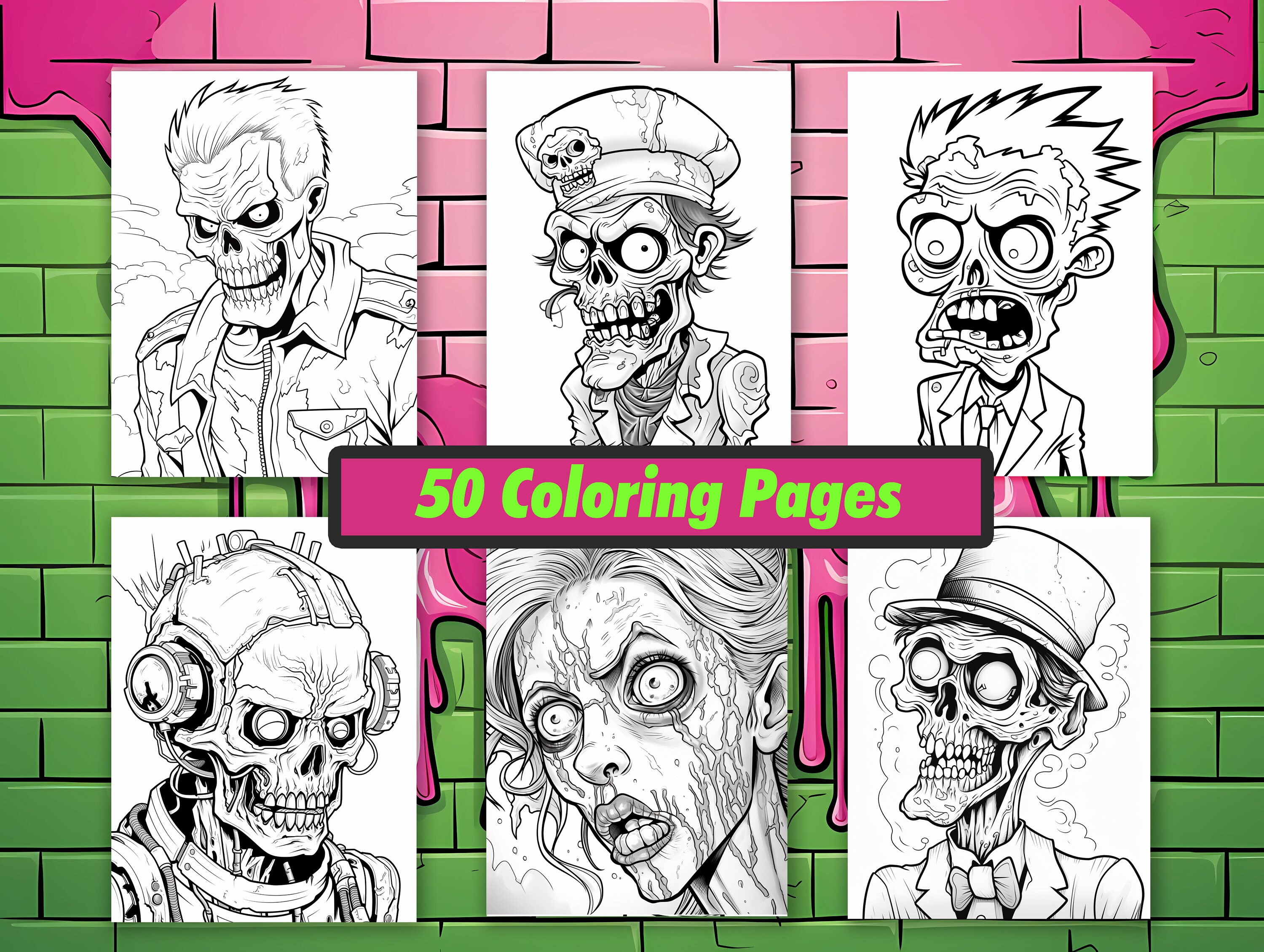 Zombie Coloring Book Vol 1, 50 Printable Pages, Instant Download, 8 ...