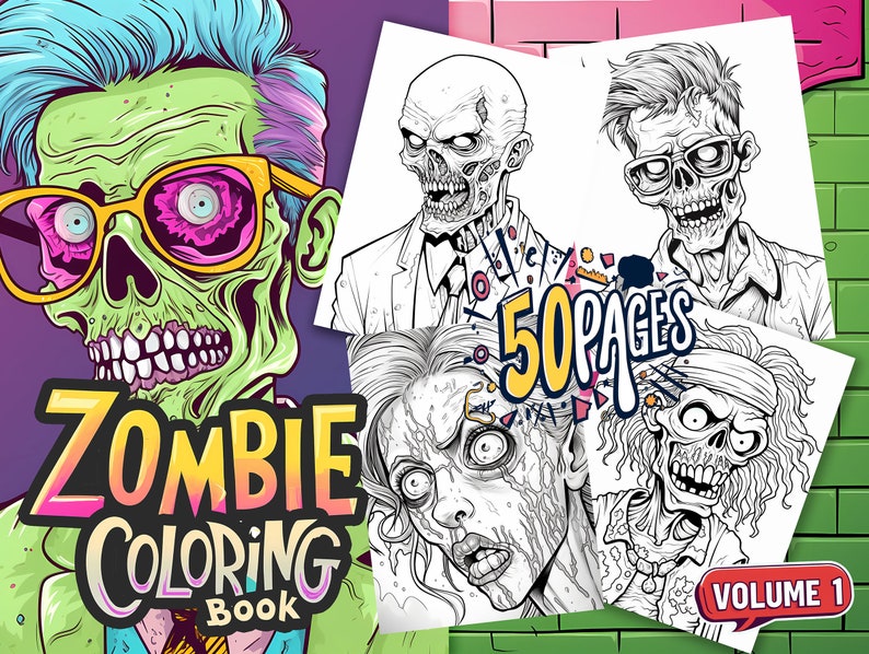 Zombie Coloring Book Vol 1, 50 Printable Pages, Instant Download, 8 ...