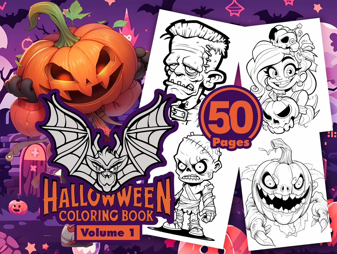 Halloween Coloring Book Vol 1, 50 Printable Pages, Instant Download, 8 ...