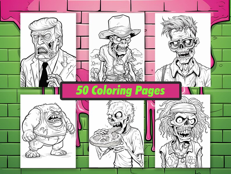 Zombie Coloring Book Vol 1, 50 Printable Pages, Instant Download, 8 ...