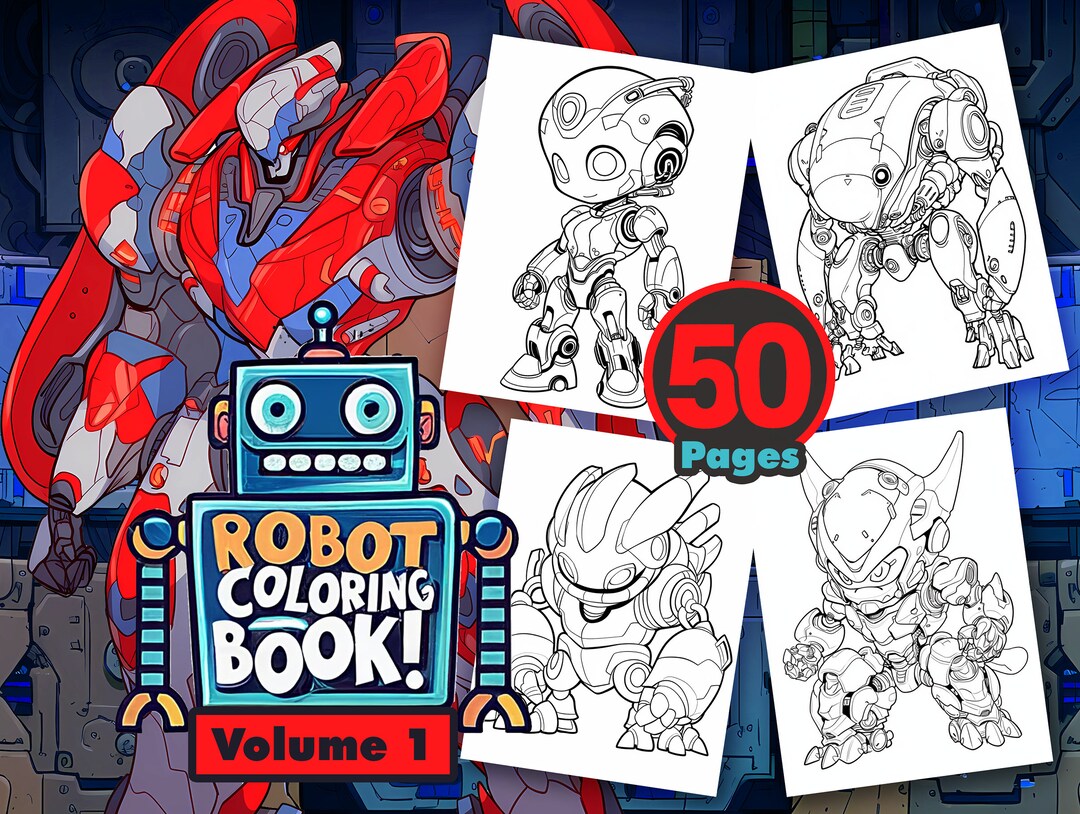 Robot Coloring Book Vol 1, 50 Printable Pages, Instant Download, 8.5x11 ...