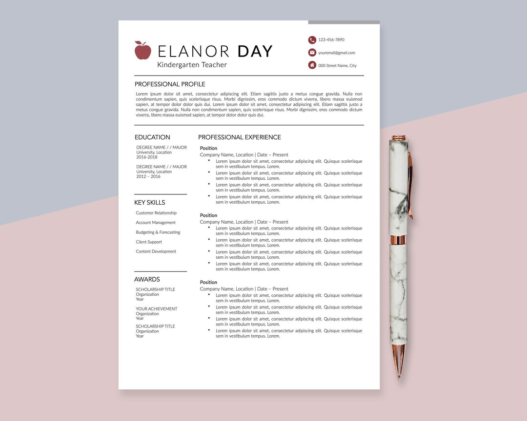 Teacher 1 & 2 Page Resume Template Design With Matching Cover Letter on ...