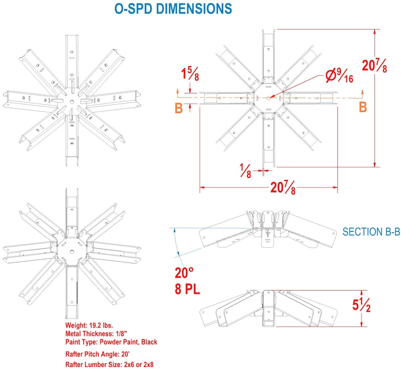 DIY Heavy Duty Iron Octagon Spider Bracket Kit: Gazebo Roof DIY - USA ...