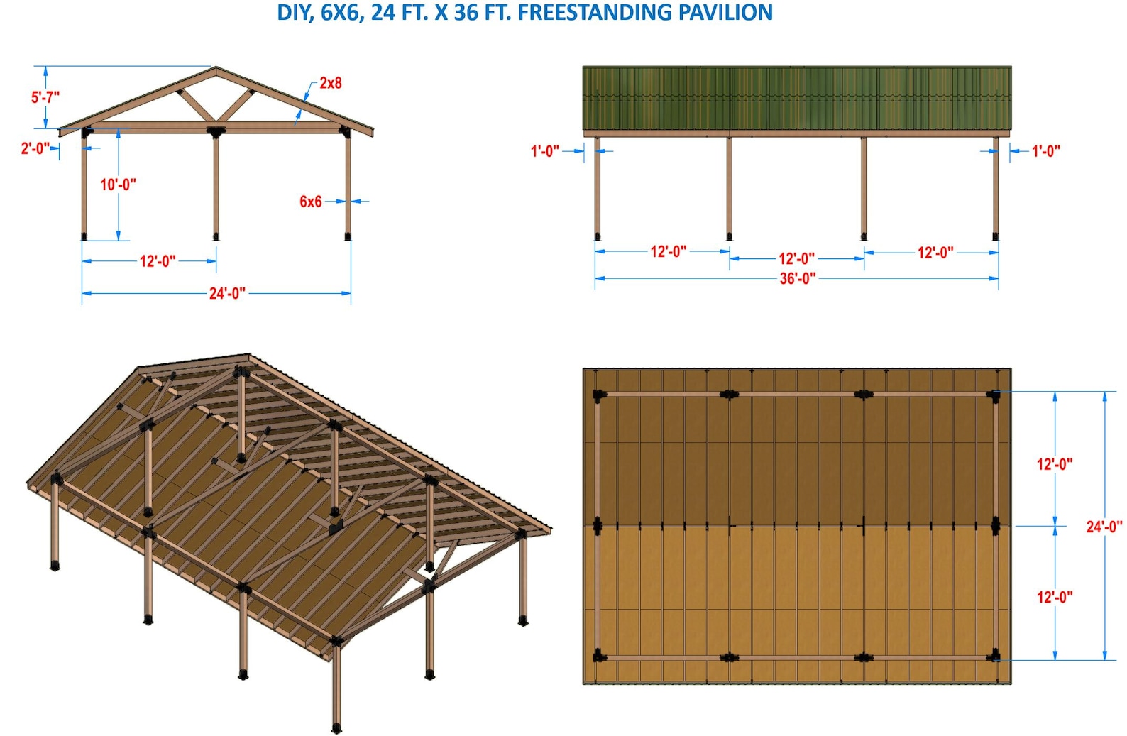 DIY Outdoor Pavilion Brackets Kit: 24' X 36', 4-12 Pitched - Etsy
