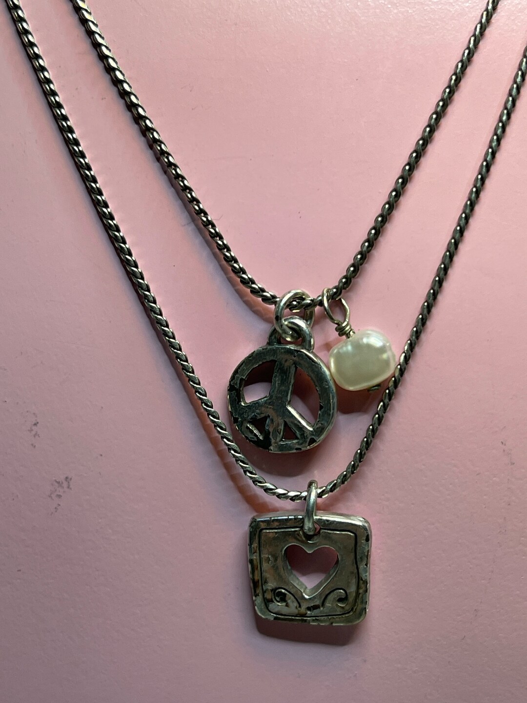 Vintage Brighton Heart and Peace Sign Necklace - Etsy