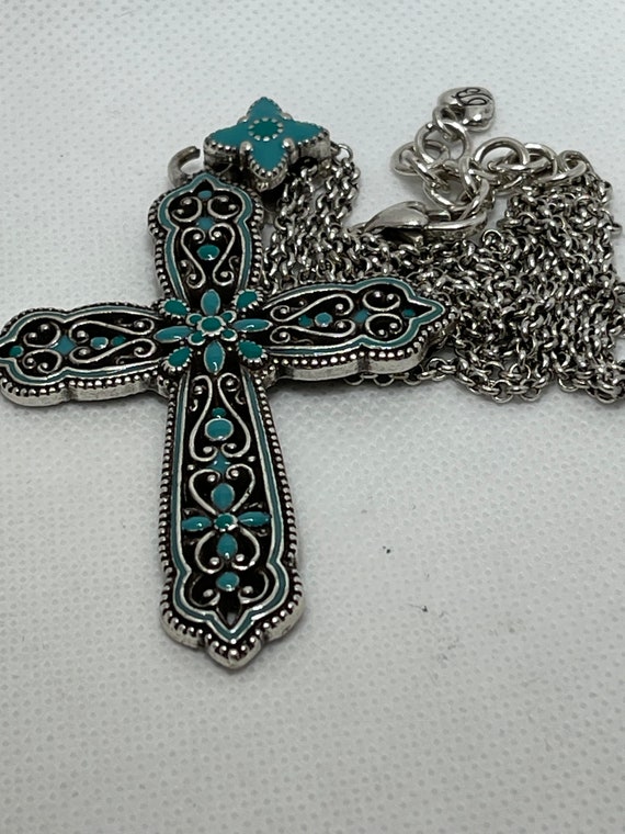 Vintage Brighton Turquoise and Silver Cross Necklace - Gem