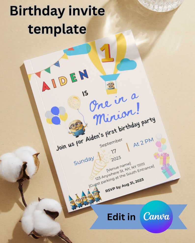 Editable Birthday Invite - One in a Minion - Etsy