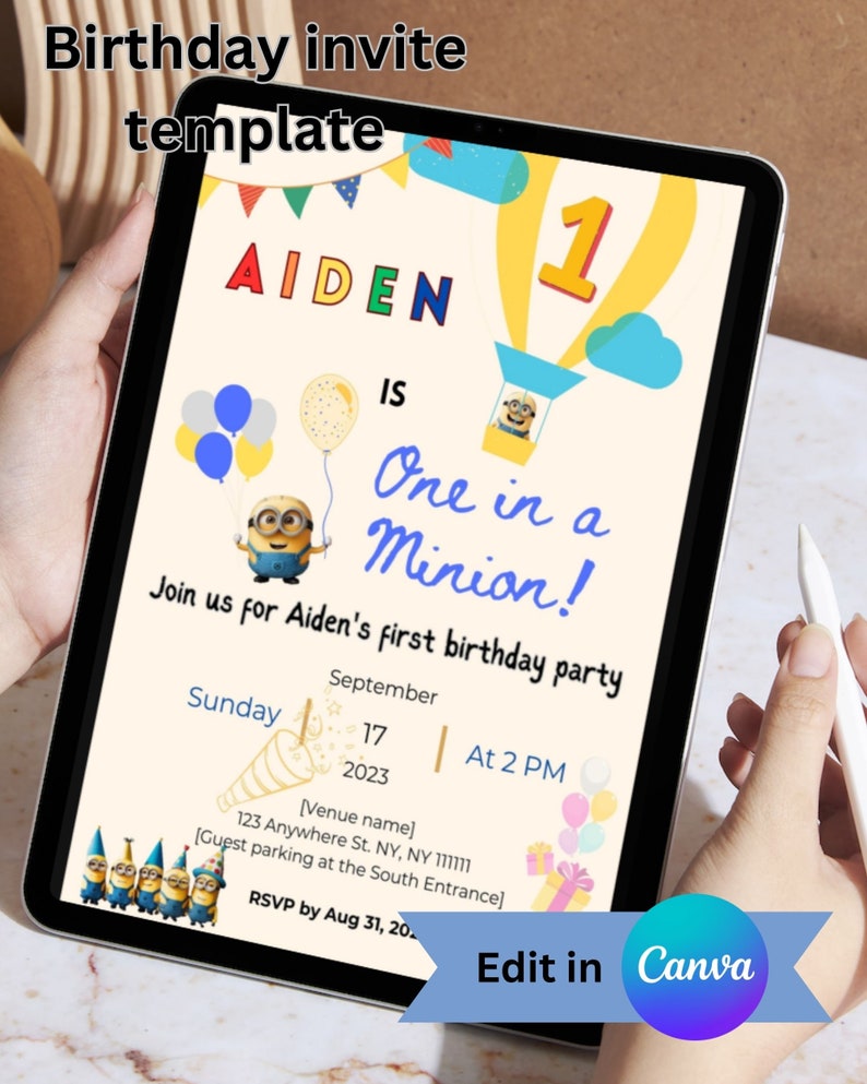 Editable Birthday Invite - One in a Minion - Etsy
