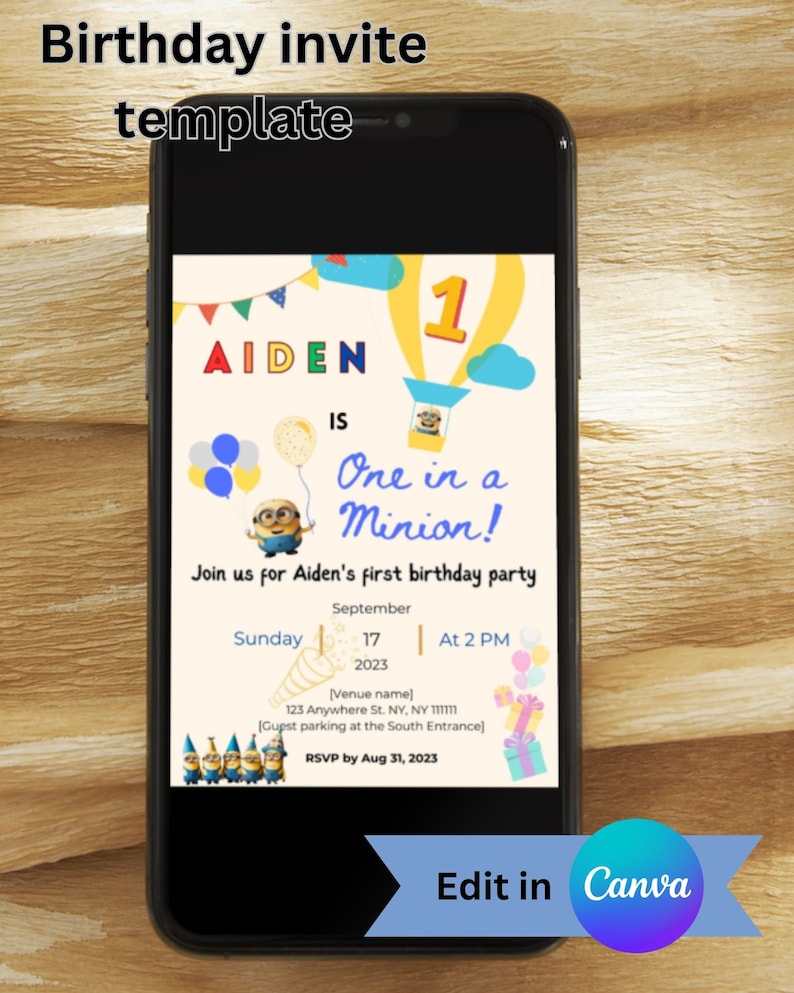 Editable Birthday Invite - One in a Minion - Etsy