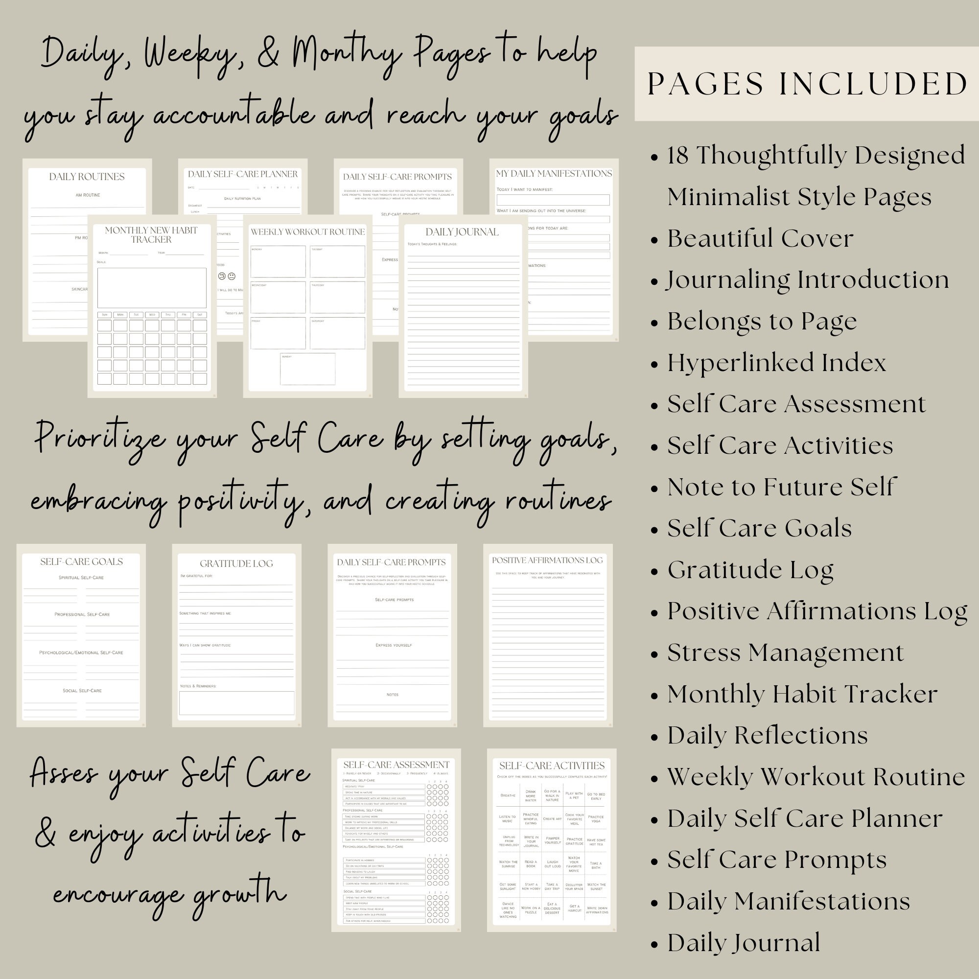 Boho Self Care Journal, Downloadable Empowering Manifestation Planner ...