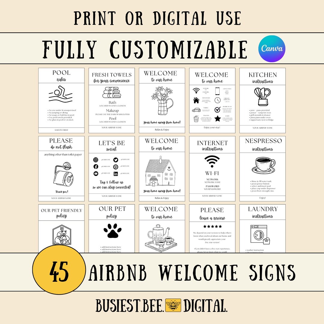 Editable Airbnb Sign Templates | Wifi Sign | Pool Sign | VRBO | Instant ...