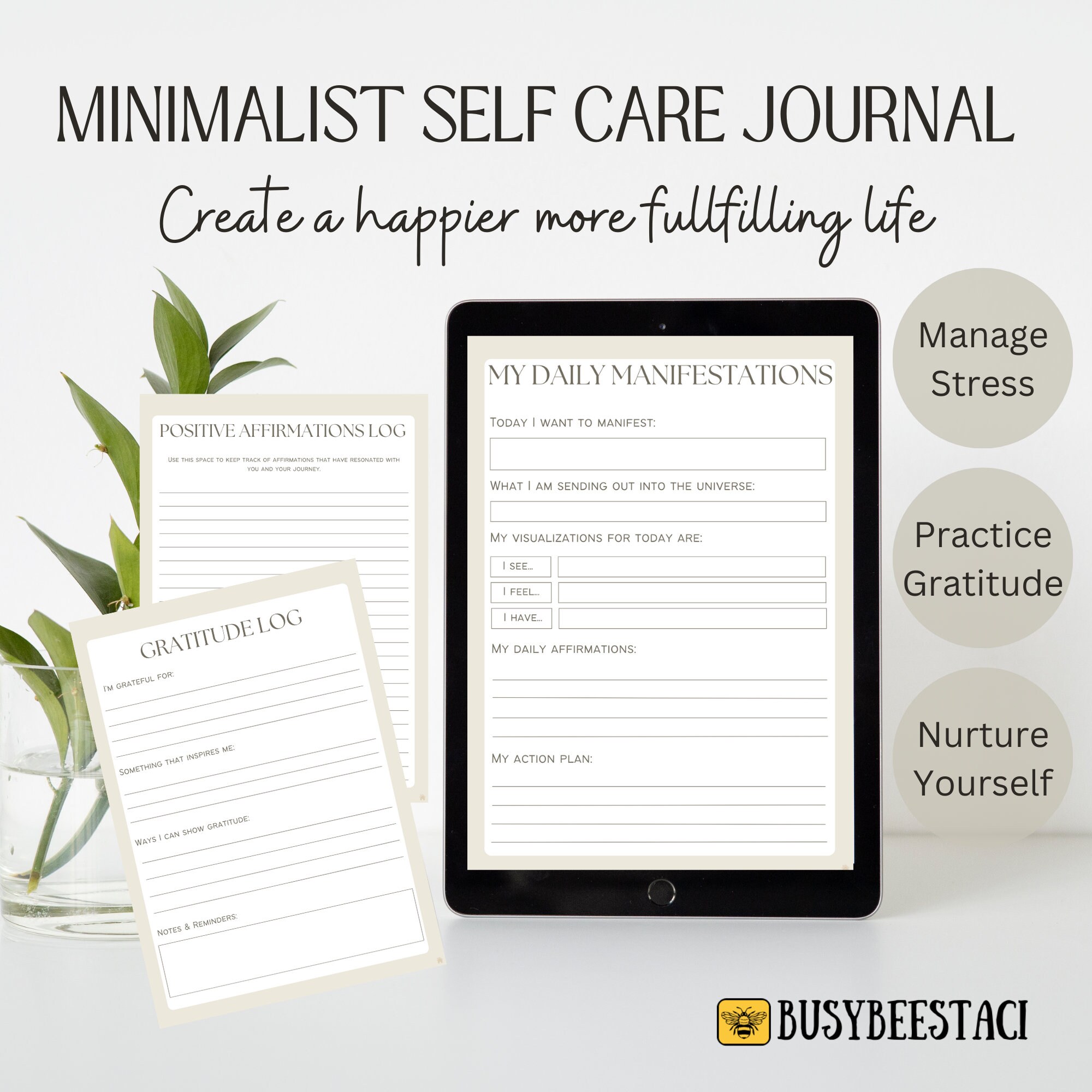Boho Self Care Journal, Downloadable Empowering Manifestation Planner ...