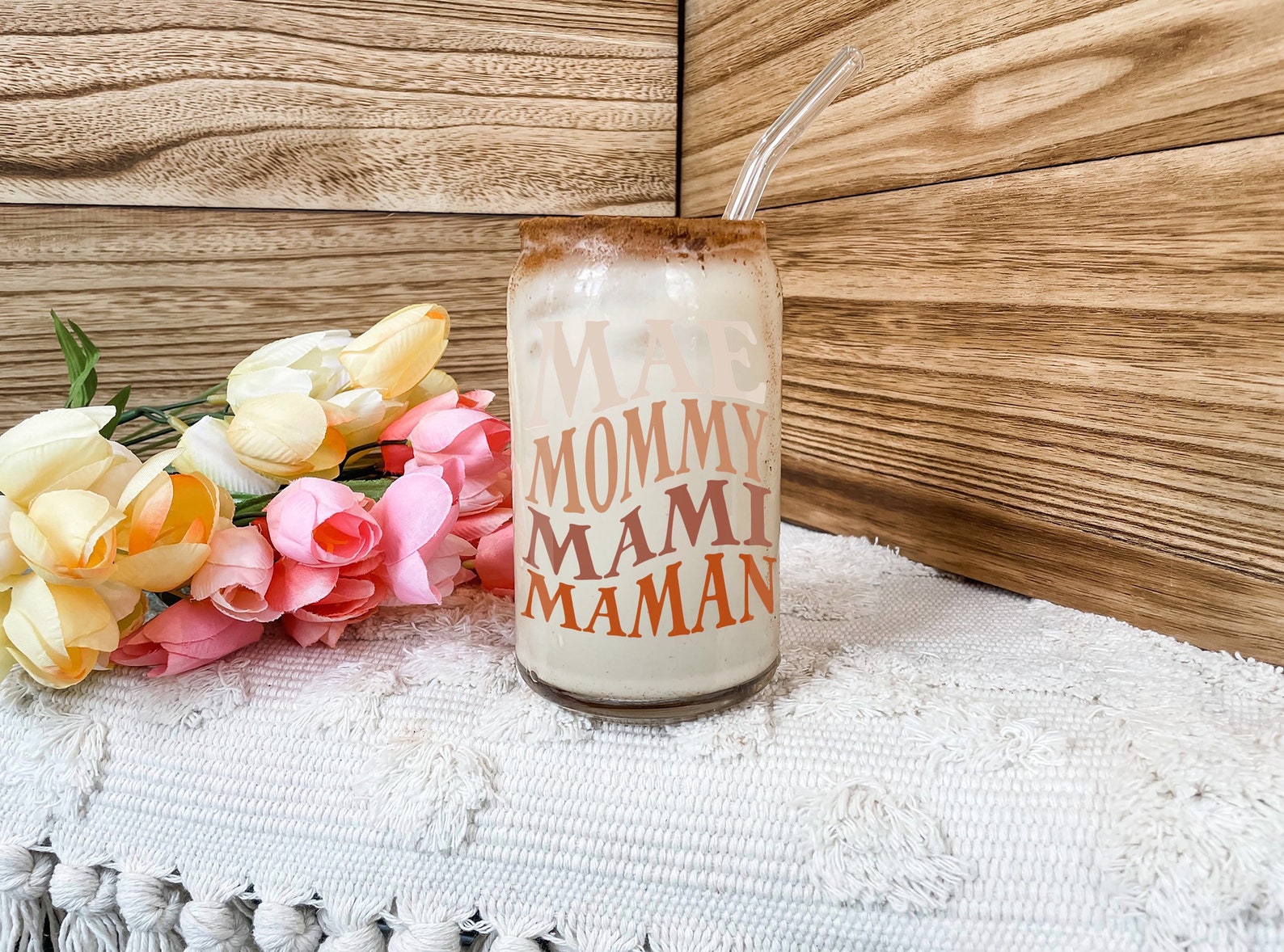 Mothers Design 16 Oz Glass With Bamboo Lid and Straight Glass Straw - Etsy