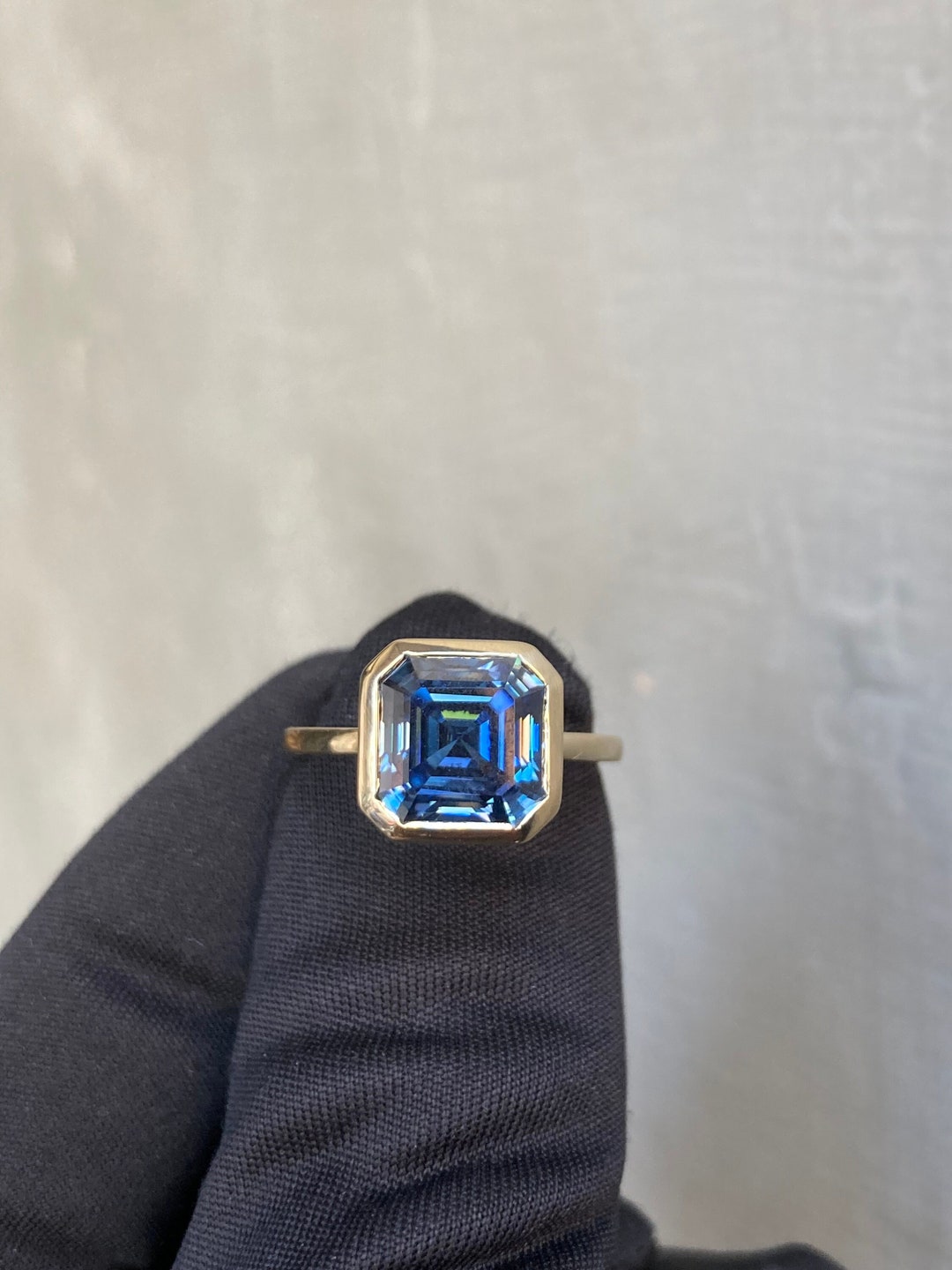 Asscher Cut Moissanite Engagement Ring Ocean Blue Stone Diamond Ring ...